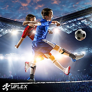 Uflex Athletics Slip and Slide Shin Guards for Kids and Teens - Protective Soccer Gear for Boys and Girls with Padded Ankle Support - Non Slip Adjustable Straps (X-Small)