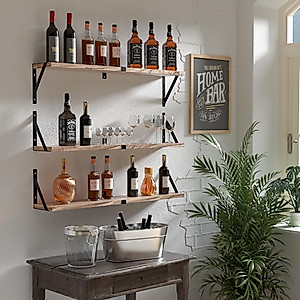 Floating Book Shelves for Wall Set of 3, Wall Bookshelf, 33 inch Long Wood Shelf for Wall Storage, Hanging Shelving for Bedroom, Bathroom, Living Room, Kitchen, Office and Plants (Carbonized Black)