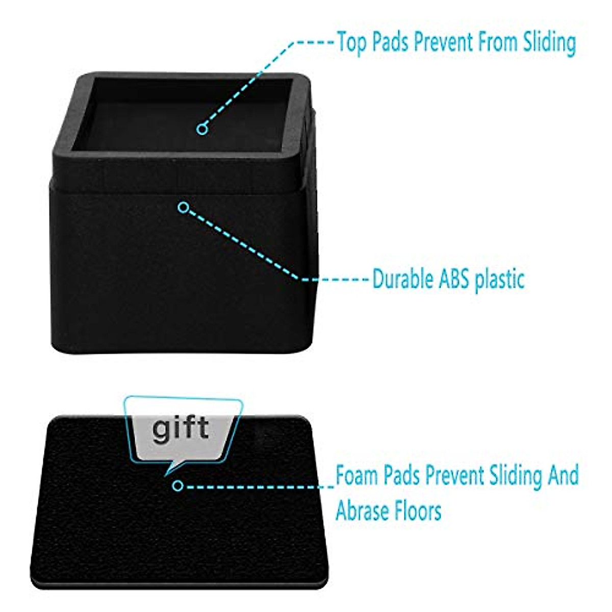 Joyclub Bed Risers 3 Inch Heavy Duty Stackable Furniture Risers for Sofa Table Couch Lift Height of 3 or 6 Inches (4 Pack Black)