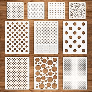 Dots Stencils, 10 Pcs Mixed Media Assorted Size Polka Dot Stencils Repeating Reusable Cluttered Circle Stencils for Painting on Wood Furniture Pillow Wall Scrapbook Card Making DIY Craft (A4 & 6"x6")
