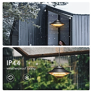 ZIPEAK Outdoor Heater - Hanging Patio Heater - Outdoor heaters for patios - 1500W Electric Heater with Remote, IP65 Waterproof Infrared heater for Indoor and Outdoor Use (Black GS)