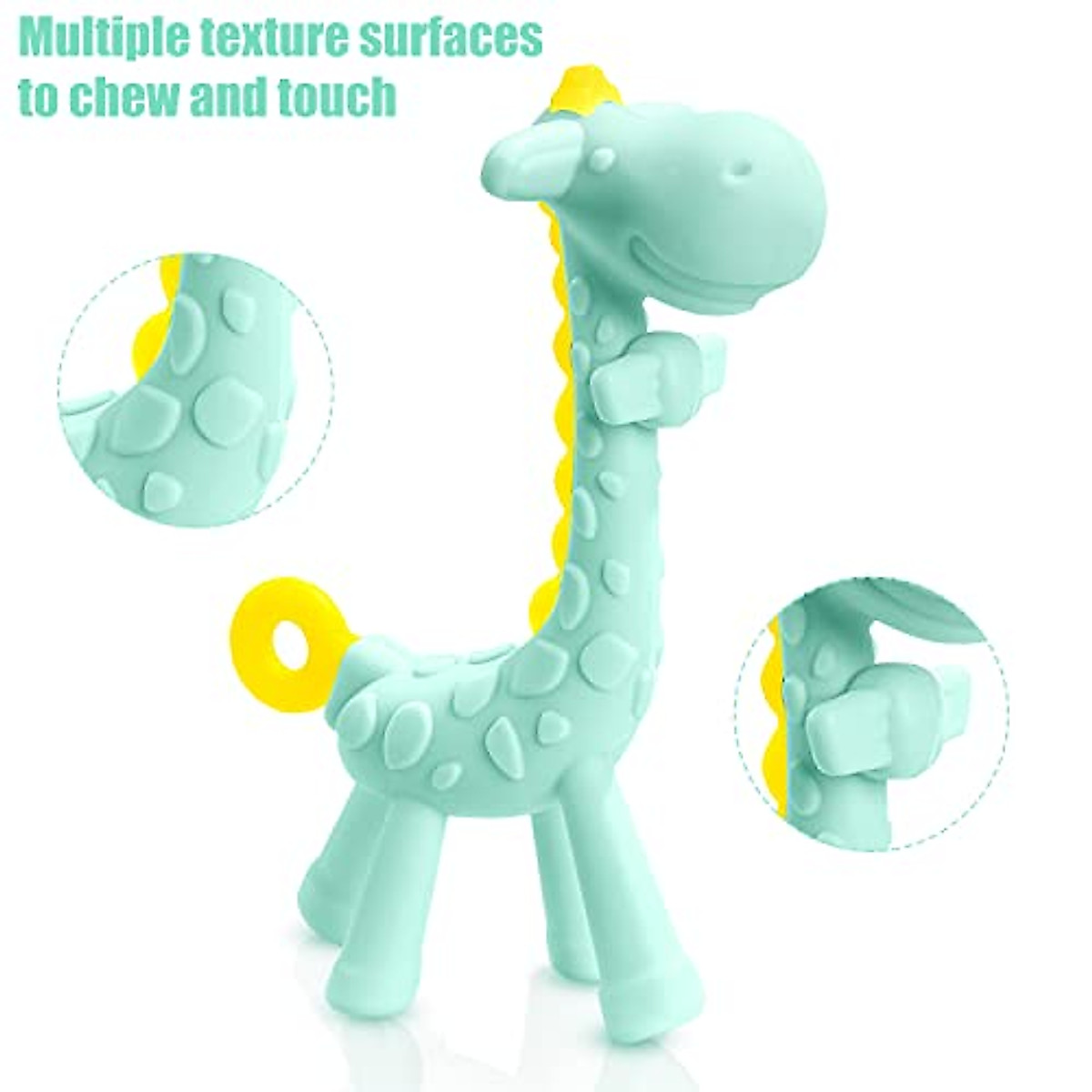 SHARE&CARE BPA Free Silicone Giraffe Baby Teether Toy with Storage Case, for 3 Months Above Infant Sore Gums Pain Relief and Baby Shower, Baby Teething Toys (Light Green)