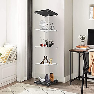 LFT HUIMEI2Y Glass Display Cabinet 4-Shelf with Door and Lock, Curio Cabinets Upgraded Quick-Install Style 5mm Tempered Glass Floor Standing Bookshelf for Bedroom, Living Room 64”x 17”x 14” Black