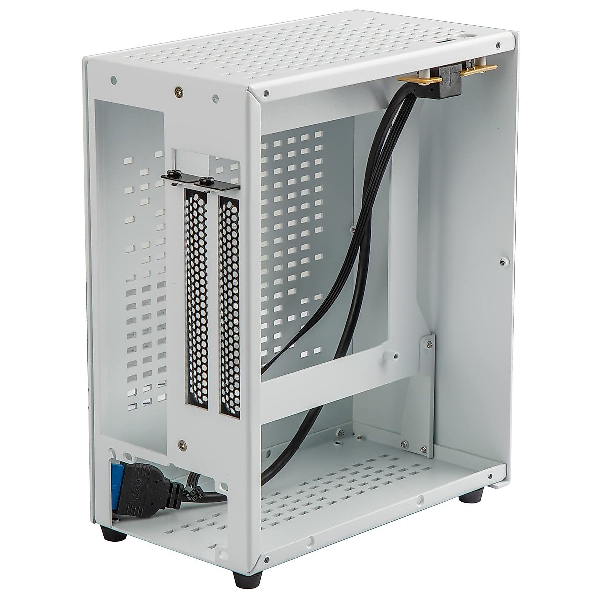 Aluminum Mini ITX Case with PCIe Riser, JOYJOM Mini PC Case, SFF Small Form Factor PC Case, TX Computer Gaming Case Supports GPU Graphics Card (White)
