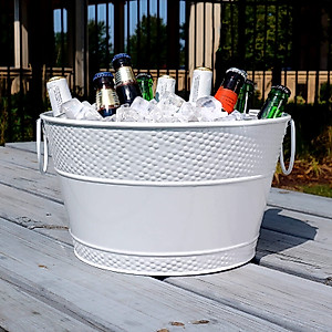 BREKX White Galvanized Beverage Bucket and Wine Bucket Chiller for Parties, Leak & Rust Resistant, Sealed, Large Ice Bucket for Cocktail Bar, 12-Quart / 4 Gallon Bucket