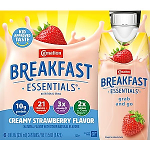 Carnation Breakfast Essentials Ready-to-Drink, Creamy Strawberry, 8 FL OZ Bottle (Pack of 6) (Packaging May Vary)