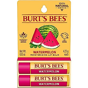 Burt's Bees Lip Balm - Watermelon, Lip Moisturizer With Responsibly Sourced Beeswax, Tint-Free, Natural Origin Conditioning Lip Treatment, 2 Tubes, 0.15 oz.