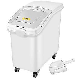 VEVOR 27 Gallon food storage containers 500 Cup Ingredient Bin with Scoop and Sliding Lid Commercial Food Container Ideal for rice storage, dog food container, flour, and sugar containers, White