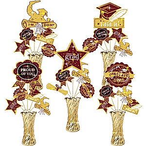 Graduation Party Decorations Maroon Gold 2023/Burgundy Gold Graduation Party Supplies Maroon Grad Table Centerpieces-24Pcs Burgundy Gold Black Graduation Sticks Class of 2023 Table Topper