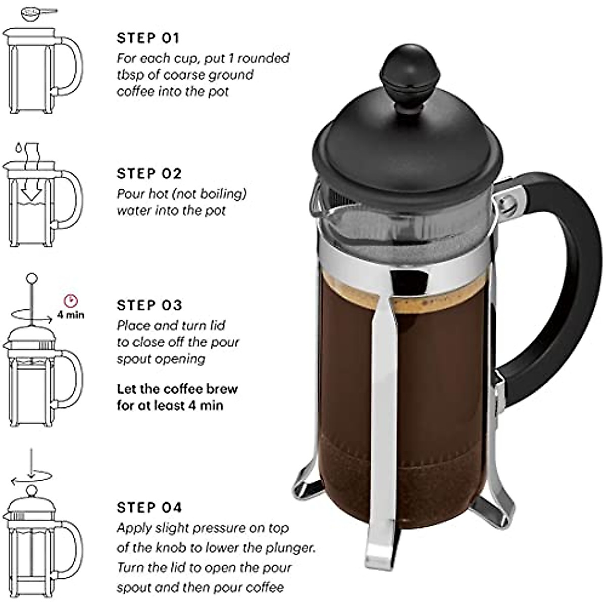 Bodum Java French Press Coffee Maker, 34 Ounce, 1 Liter, (8 Cup), Black