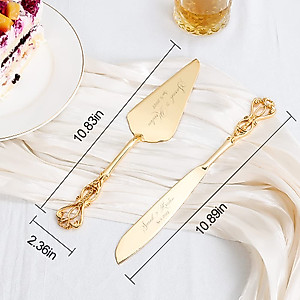 TUKDAK Wedding Cake Knife and Server Set, Personalized Gold Cake Cutting Set for Wedding, Engraved Classic Cake Knives Cutter Set, Pie Pastry Server, Birthday Bridal Quinceañera Gift (CUS-Crown)