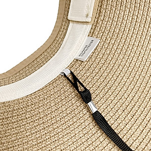 Women Sun Visors with Roll-Up Ponytail Packable Foldable Wide Brim Straw UV Protection Sun Beach Hats for Women Travel(Khaki)
