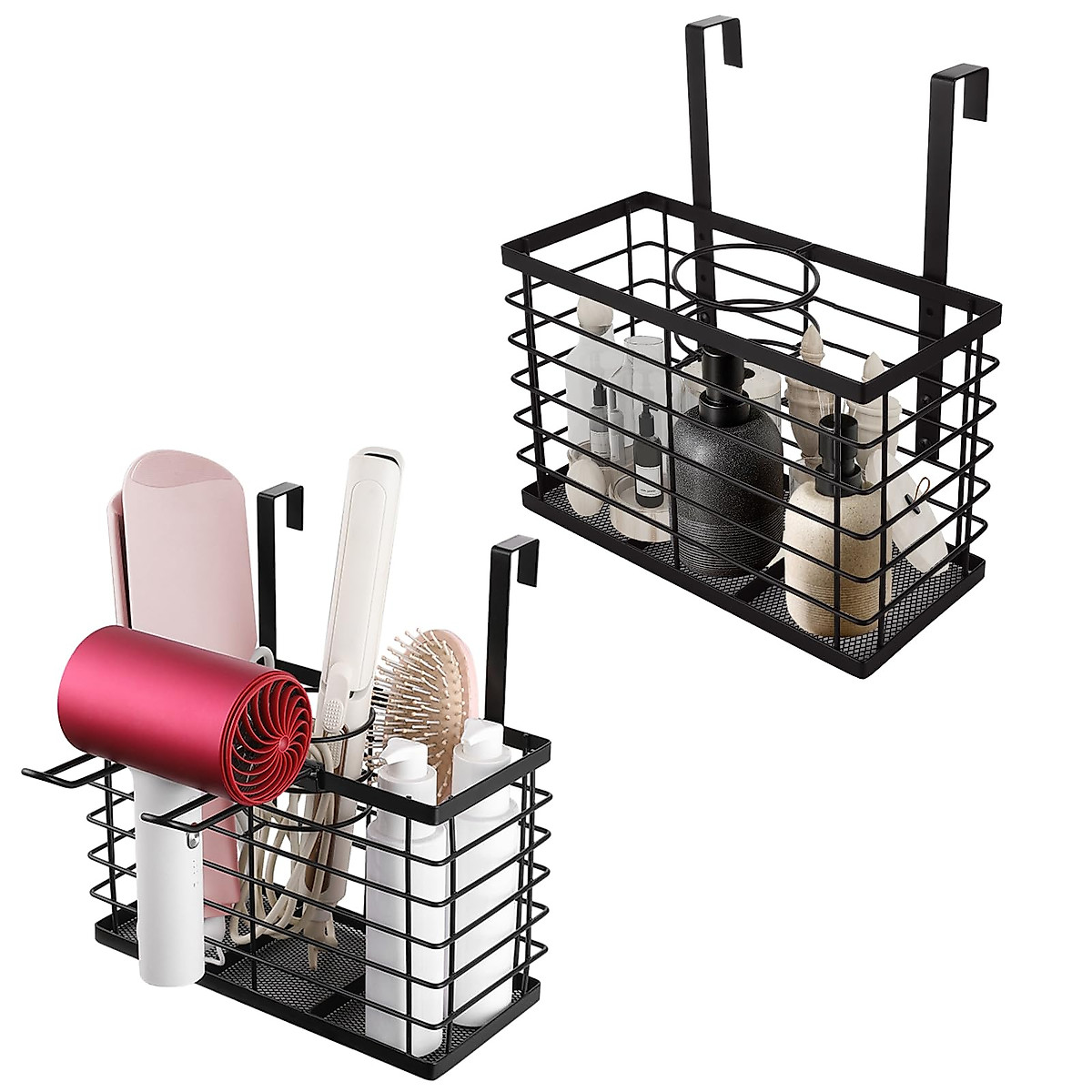 CYEAH 2 Pack Hair Dryer Holders, 3-in-1 Hair Tool Organizer Blow Dryer Holder, Adjustable Height Wall Mounted/Cabinet Door Bathroom Organizer Storage for Hair Dryer, Curling Wands, Hair Straighteners