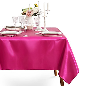 Cobedzy 1 Pack Hot Pink Satin Tablecloth, 58 x 102 Inches Rectangle Satin Table Cover,Smooth Fabric Satin Table Cloths,Luxury Silk Tablecloth for Party Wedding Dinner Restaurant