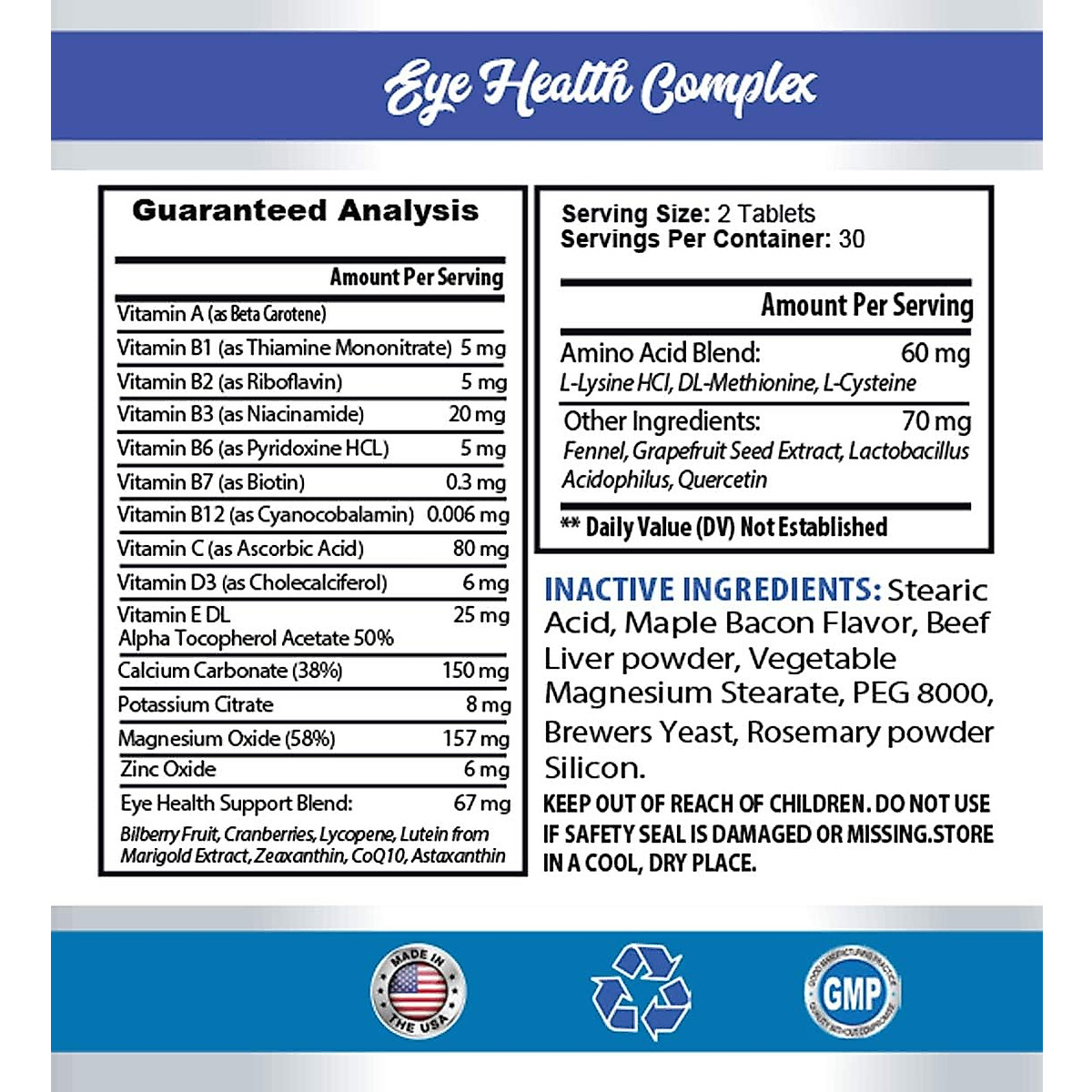 Canine Eye Care - Dogs Eye Health Formula - Advanced Eye Support Complex - VETS Recommended - Dog quercetin - 1 Bottle (60 Tablets)