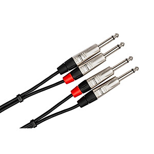 Hosa HPP-015X2 Pro Stereo Interconnect, Dual REAN 1/4 in TS to Same, 15 ft