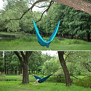AnorTrek Camping Hammock, Super Lightweight Portable Parachute Hammock with Two Tree Straps Single or Double Nylon Travel Tree Hammocks for Camping Backpacking Hiking, Blue&dark Blue