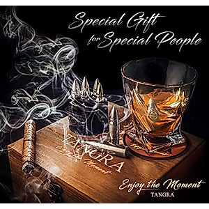 Golden Whiskey Stones Extra Large 6 Laser Engraved Stainless Steel Bullets with Revolver Barrel Base Reusable Chilling Rocks Stone Ice Cubes Chillers Birth Day Gift Set for Father's Day, Military Man.