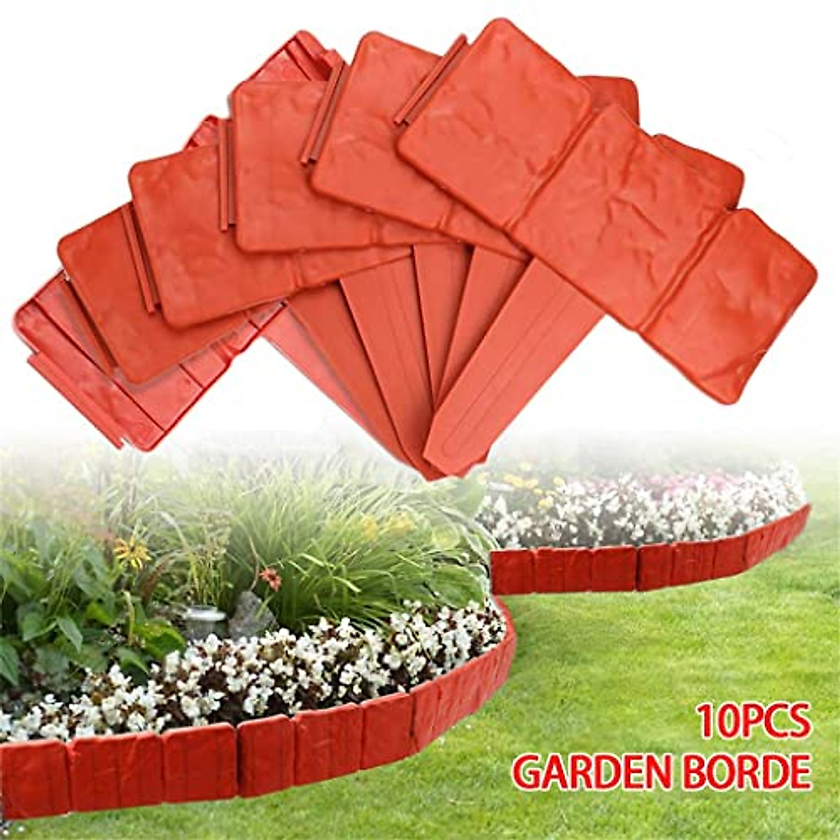 WUDILU 20Pcs Edging Cobbled Stone Fencing Garden Fence Effect Plastic Lawn Plant Border Decorations