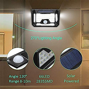 DHAEY 1pack Led Street Lighting 100W Solar Light 66 LEDs 4 Side Outdoor Solar PIR Motion Sensor Garden Wall Lamp 3 Mode Lamp Waterproof IP65 Luopan Tracking Lighting
