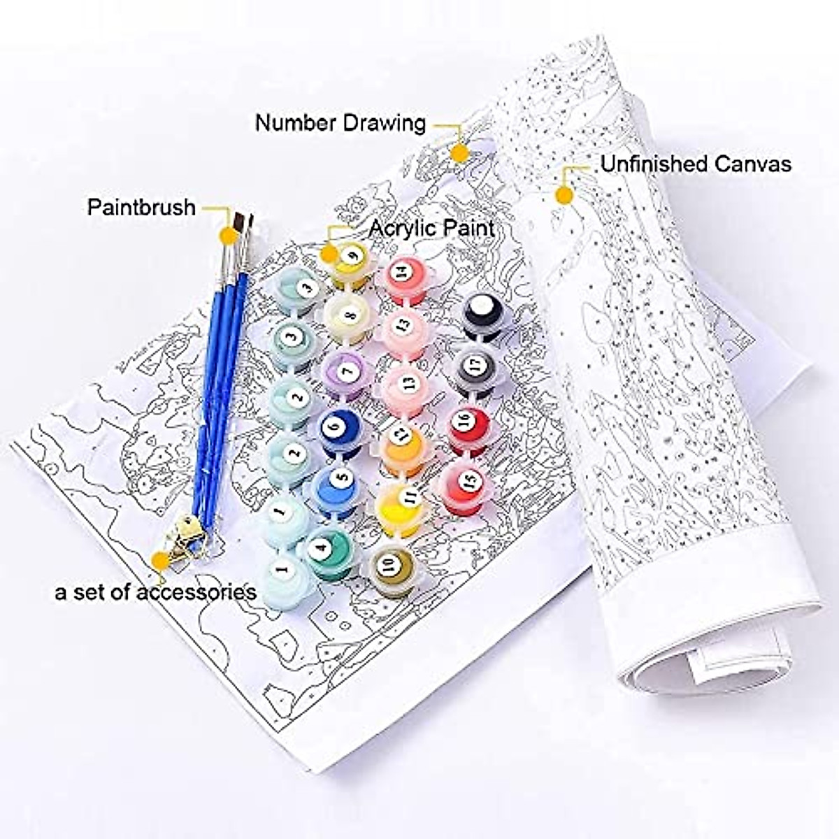 Paint by Number for Adults, CAYUDEN 16"x 20" Acrylic Paint by Numbers for Adults Beginner Kids Landscape Painting by Numbers on Canvas with 3 Brushes Moon Adult Paints by Number Kits Painting Set