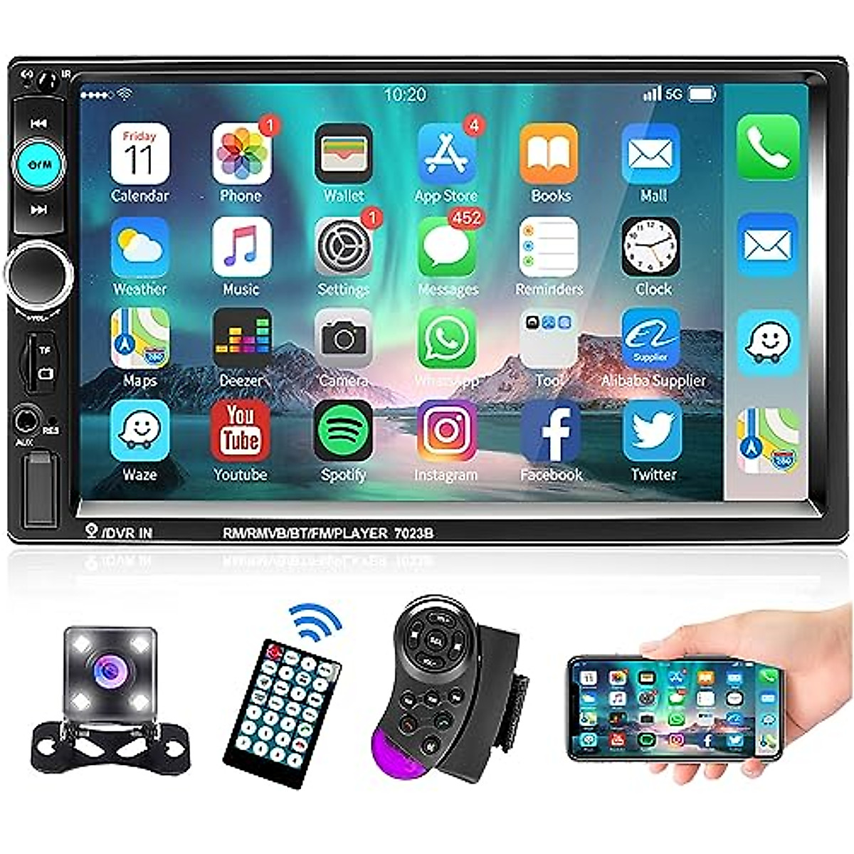 Double Din Car Stereo with Bluetooth and Backup Camera 7 inch HD Touchscreen Multimedia Car Audio Receivers Support FM USB TF Card AUX-in Mirror Link+Remote Control+Wireless Steering Wheel Control