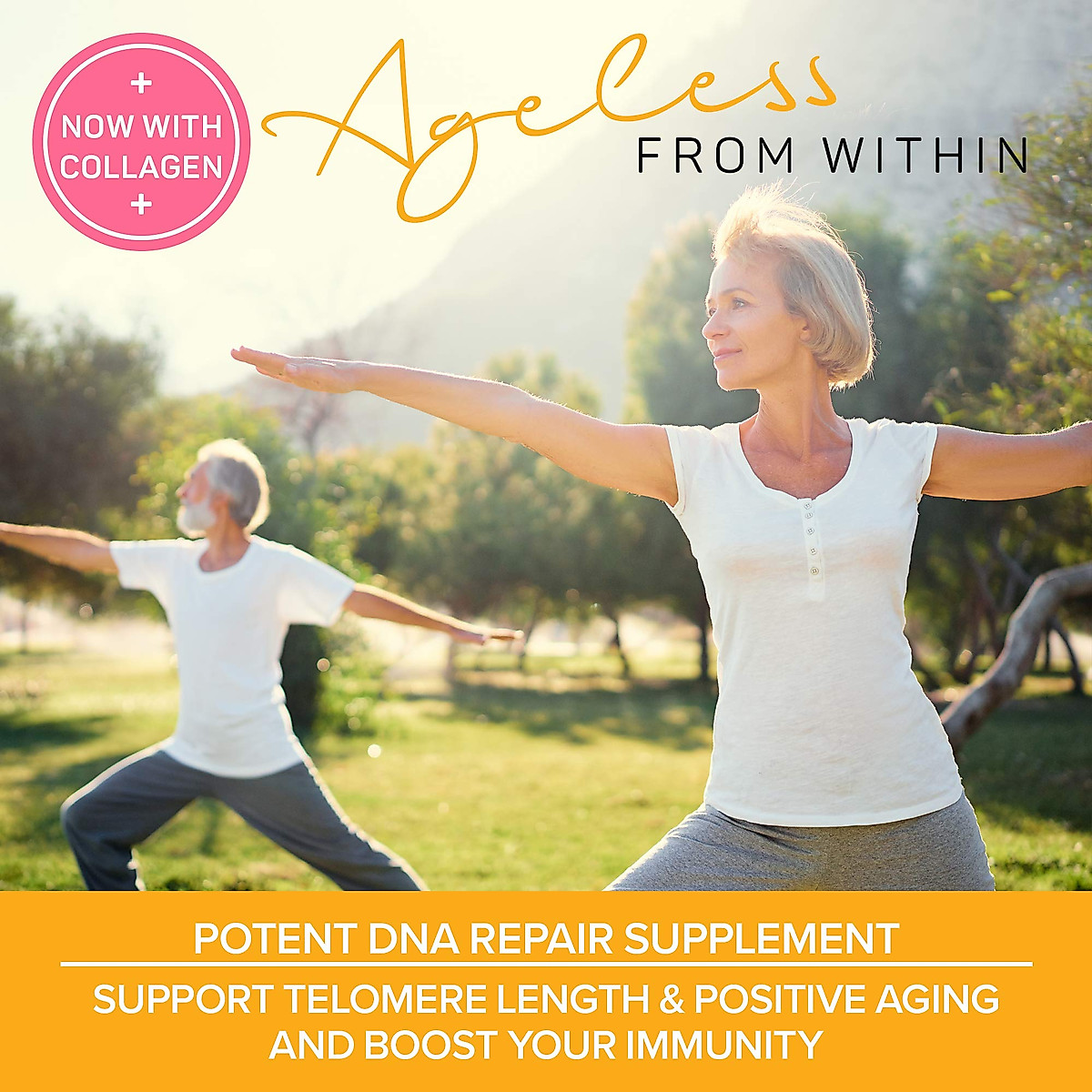 PURAZ Telomere Supplements w/Potent Astragalus Root Extract and Collagen | Superior Immune Support, Anti-Aging, DNA Repair | Pure Telomerase Enzyme for Telomere Lengthening and Support | 60 Capsules