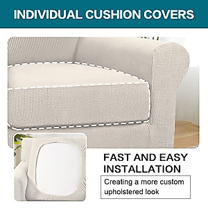 Turquoize 2 Piece Chair Covers Chair Slipcovers for Living Room Armchair Couch Cover Chair Sofa Cover with Individual Cushion Covers Furniture Cover for Chairs Feature Jacquard Fabric (Chair, Ivory)