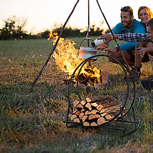 PHI VILLA 30 Inch Log Hoop Firewood Rack Curved Fireplace Wood Storage Holder Wood Stove Accessories,Indoor/Outdoor Heavy Duty Iron Black