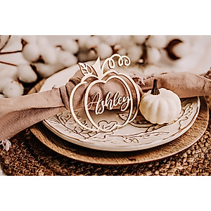 Customized Pumpkin Name Tags for Thanksgiving, Personalized Hollowed Out Wooden Place Cards for Fall, Halloween Table Decor, Cursive Laser Cut Seating Cards