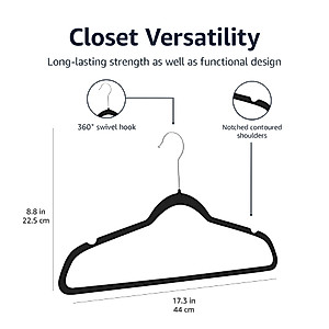 Amazon Basics Slim, Velvet, Non-Slip Suit Clothes Hangers, Black/Silver - Pack of 30