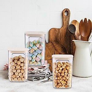 Blushtier 3 Pack Pop Containers 1.7 Qt Food Storage Containers with Lids Airtight One Button Opening Clear Rectangle Kitchen Storage Containers for Pantry Cereal Snack Sugar Coffee