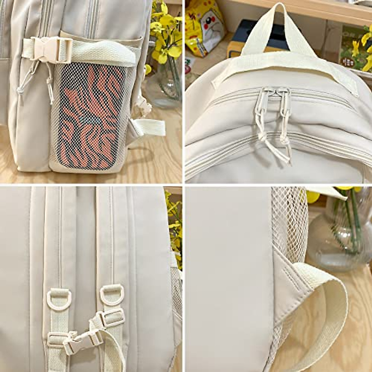 PRAGARI Kids Backpack for School Cute Aesthetic Beige Backpack Girls Student Bookbag Women Travel Lightweight Book Bag