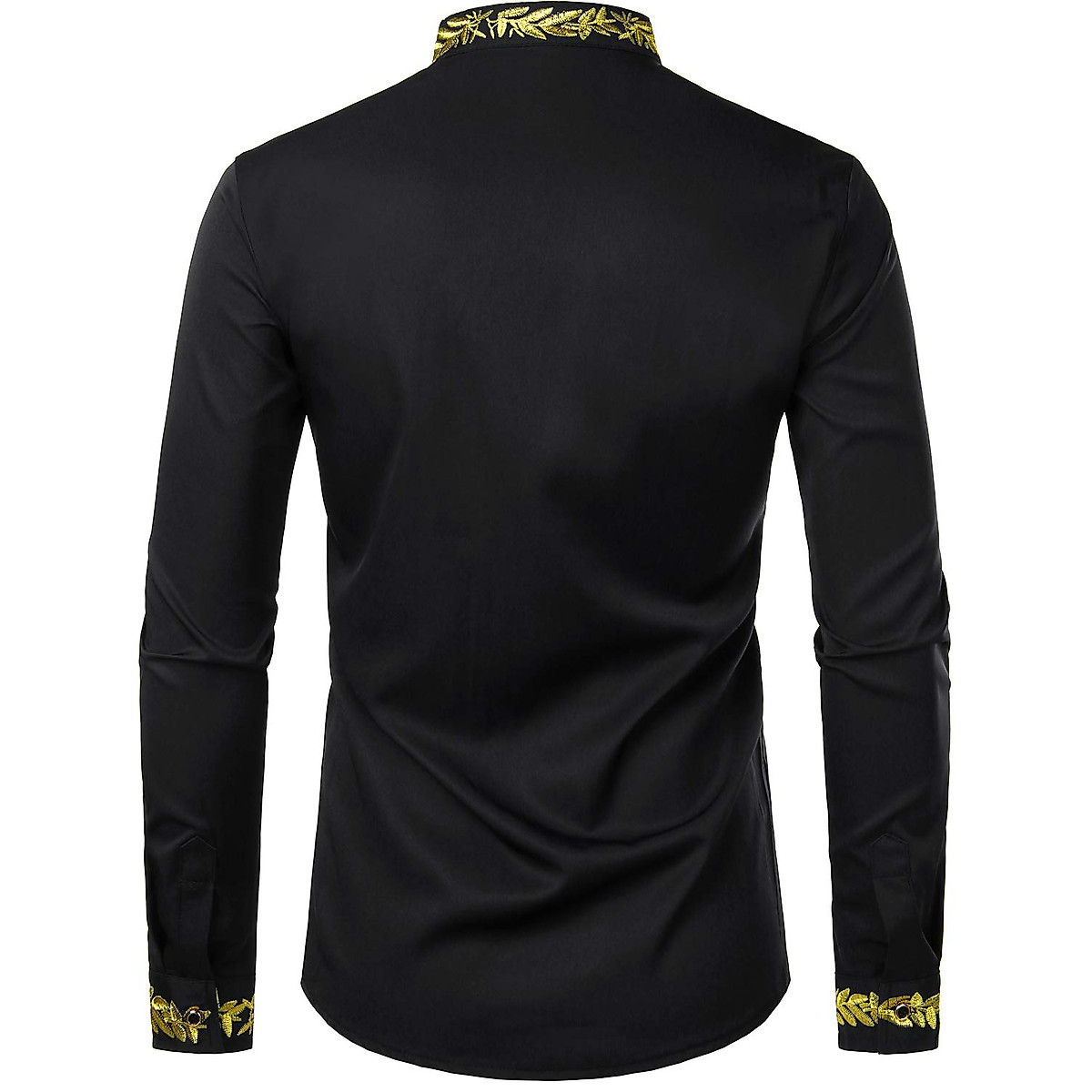 ZEROYAA Men's Luxury Gold Embroidery Design Slim Fit Long Sleeve Button Up Dress Shirts ZHCL44-Black Medium