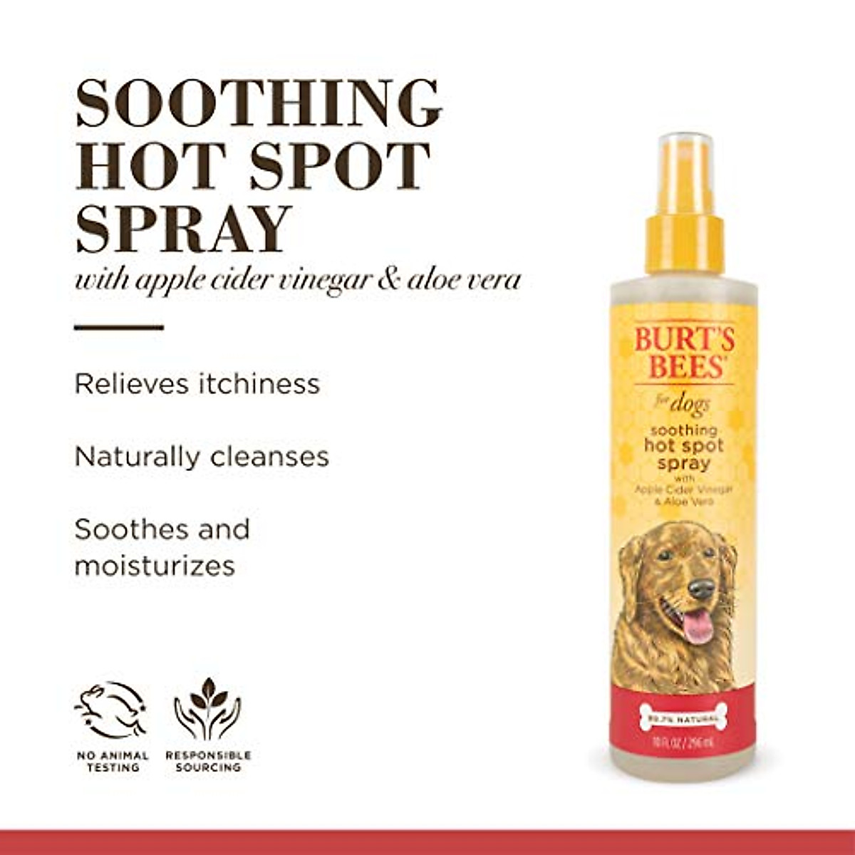 Burt's Bees for Pets Natural Hot Spot Spray for Dogs - Relieves & Soothes Dog Hot Spots - Made with Apple Cider Vinegar & Aloe Vera - Cruelty, Sulfate & Paraben Free - Made in USA, 10 oz