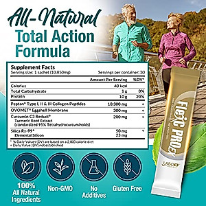 LABO Nutrition FlexC PRO EX, Full Spectrum Collagen, Type I, II, III, V & X, Peptan Collagen, Eggshell Membrane, Water Soluble Silica & Curcumin C3 Reduct, for Joint, Bones, Muscles, Nails, Skin