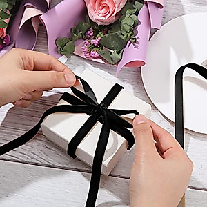 Syhood Christmas Velvet Ribbon with Gold Edge Waterproof Wrapping Velvet Wired Ribbon Decoration for Xmas Wreath Bows Floral Craft Ornaments(3/8 Inch x 20 Yard,Black)