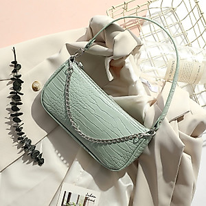 Loiral Shoulder Bags for Women, Retro Classic Tote HandBag Crocodile Pattern Clutch Purse with Zipper Closure, Light Green