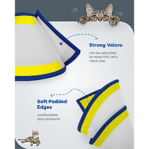 MIDOG Cat Cone, Protective Adjustable Pet Cone Collar for After Surgery, Soft Cat Recovery Collar to Stop Licking Wounds, Comfortable Lightweight E-Collar for Cat Kitten, Not Block Vision (Yellow, M)