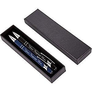 Express Pencils™ - Personalized Pens Gift Set - 2 Pack of Soft Touch Metal Pens w/gift box - Luxury Ballpoint Pen Custom Engraved with Name, Logo or Message | Perfect for Him or Her (Black - Dk Blue)