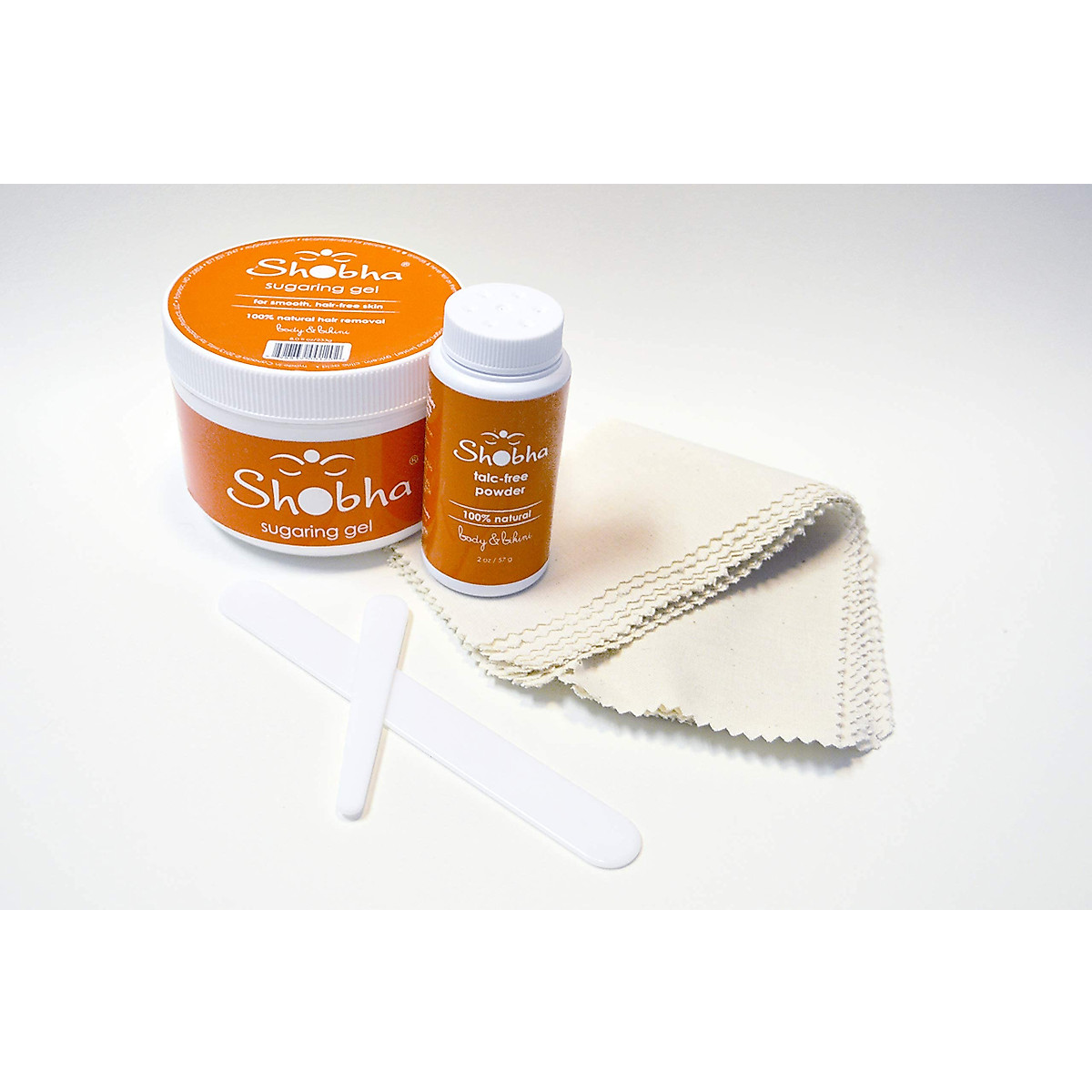 Shobha Sugaring Kit – Professional Salon Formula Hair Removal Kit – Sugaring Wax, Muslin Strips, Pre-Waxing Powder & Plastic Reusable Spatulas – Gentle Waxing Alternative