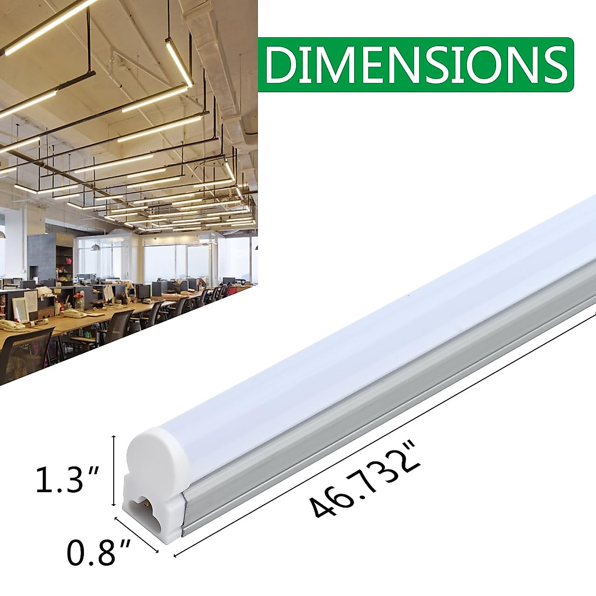 HOLDWILL 6 Pack T5 Integrated Single Fixture, 4FT 20W Linkable LED Shop Light Milky Cover,White Daylight 6500k 2200lm T5 Tube Lights for Garage Office Warehouse or Under Counter,Plug and Play