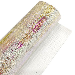 JINR Holographic Geometric Diamond Embossed Yellow Faux Leather Sheets, 12"X53" Textured Metallic PU Fabric Roll for Crafts Bows Bags Sewing