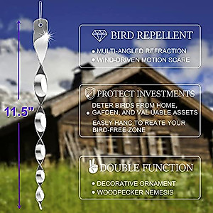 Hausse 30 Pack Bird Repellent Reflectors Scare Rods, Hanging Silver Plastic Rod Reflective Bird Deterrent Device, Glossy Finish Garden Decorative Scare Birds Away, Like Woodpeckers, Pigeons and Geese