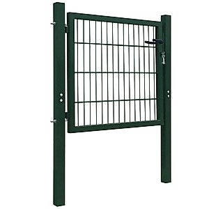 GOLINPEILO Fence Gate Garden Mesh Gate Outdoor Fence Gate Metal Fencing with Posts Spike Galvanized Steel Patio Entrance Barrier for Outdoor, Yard, Patio, Entry Way 41.7"x51.2" Green -AA