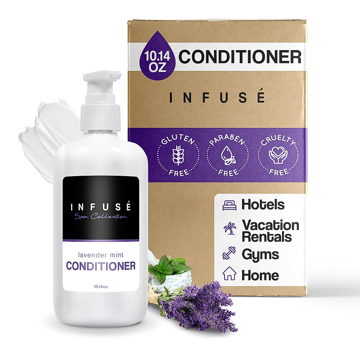 Terra Pure Infuse Lavender Mint Conditioner | Spa Collection | Hotel Amenities in Pump Bottle | 10.14 oz. / 300 ml (Single Bottle)
