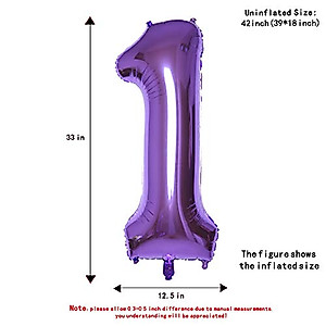 Purple 1 Balloons,40 Inch Birthday Foil Balloon Party Decorations Supplies Helium Mylar Digital Balloons (Purple Number 1)