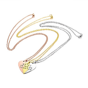 BOPREINA 3pcs Personalized Best Friends Forever BFF Necklace Stainless Steel Engraved Puzzle Heart Friendship Pendant Custom Name Matching Heart Necklaces Gift Set
