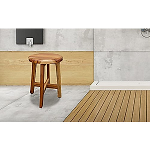 EcoDecors Shoji Teak Shower Stool 18" High Solid Teak Wood Shower Stool with 12" Round Seat Fully Assembled Shower Stool in Earthy Teak Finish