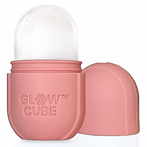 Glow Cube Ice Roller For Face Eyes and Neck To Brighten Skin & Enhance Your Natural Glow/Reusable Facial Tool to Tighten & Tone Skin & De-Puff The Eye Area (Pastel Pink)
